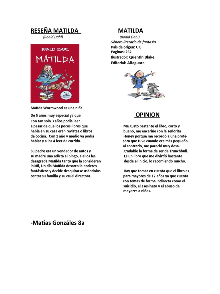 Reseña de "Matilda" para Jóvenes | PDF | Poesía | Ficción general
