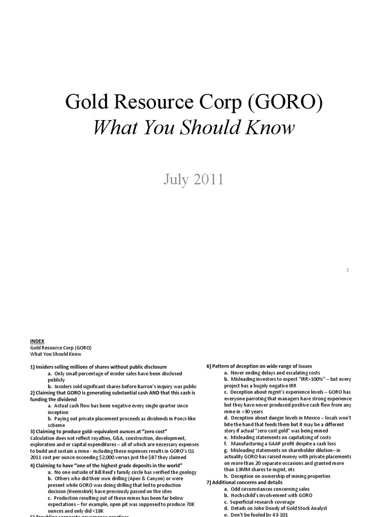 Investor Alert: GORO Concerns | PDF | Dividend | Stocks