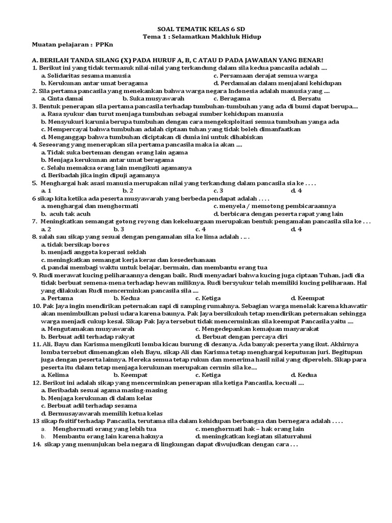Soal Tema 1 Kls 6 New | PDF