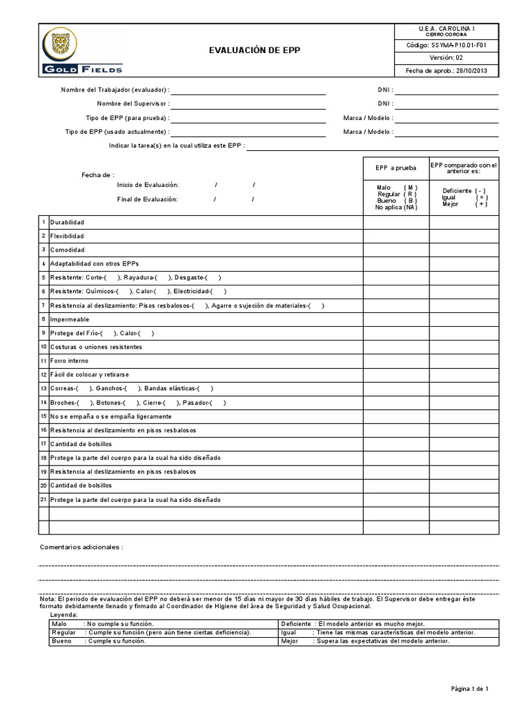 SSYMA P10.01 F01 Evaluacion de EPP V2 | PDF