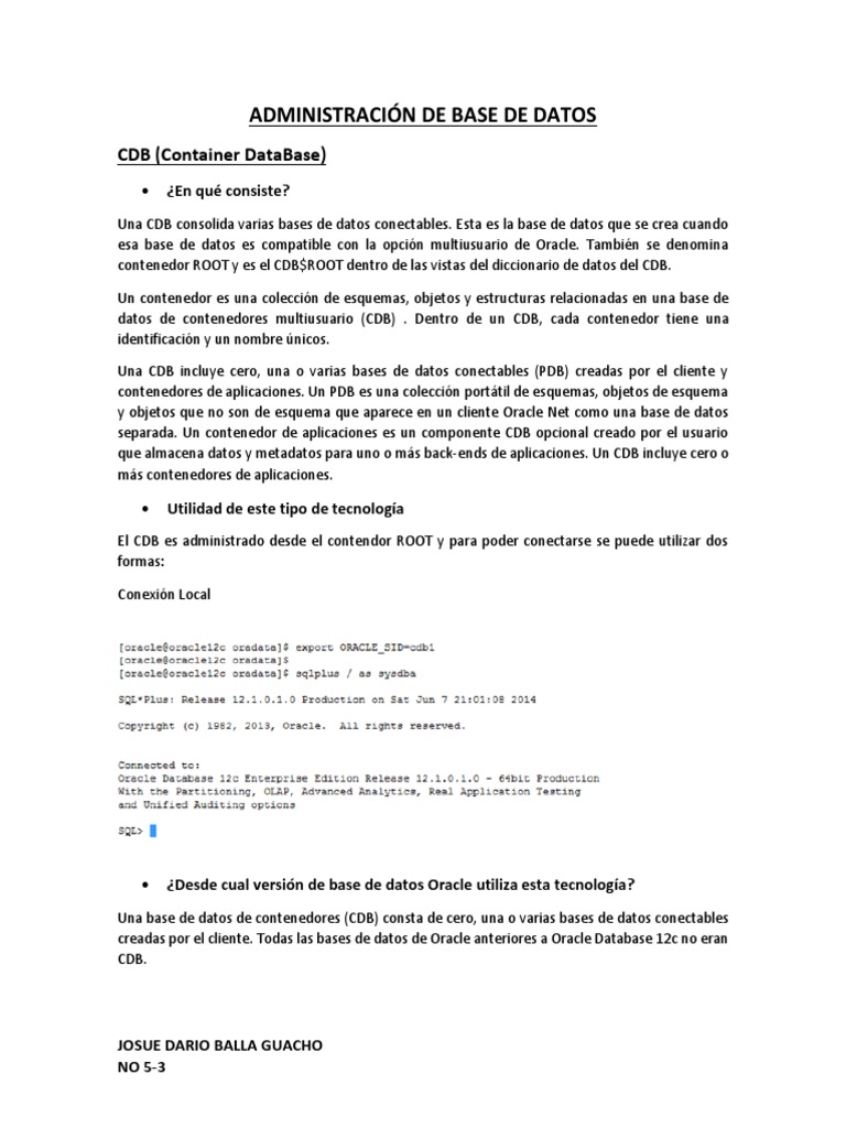 Introducción a CDB y PDB en Oracle 12c | PDF | Bases de datos | Tecnologías de la información
