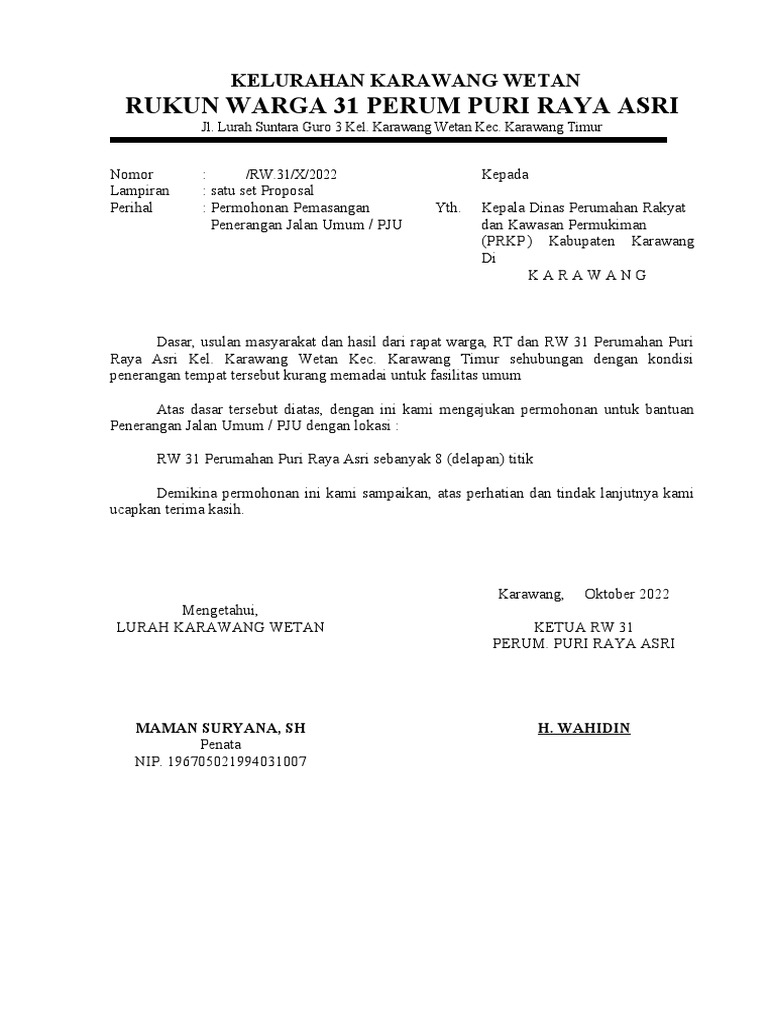 Surat Pengajuan Pju | PDF