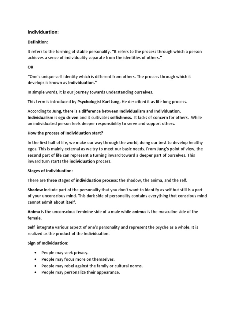 Individuation | PDF | Self Concept | Self Esteem