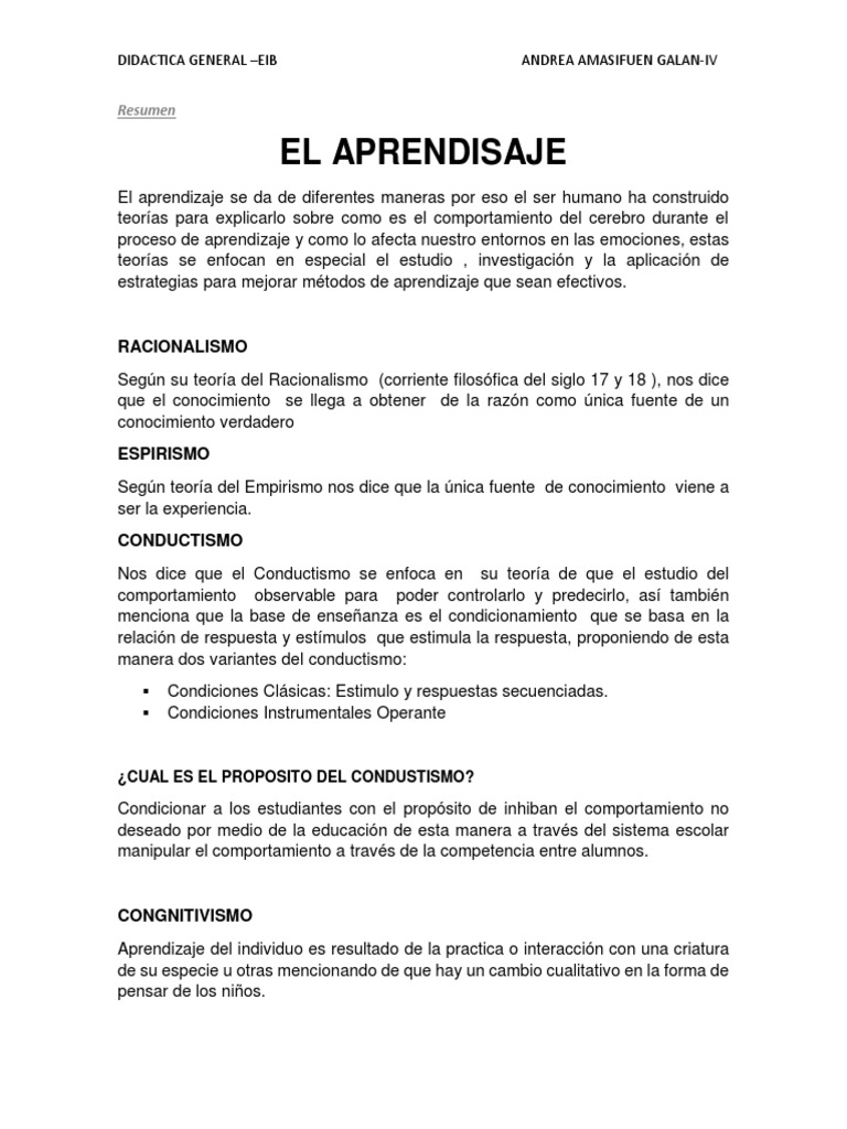El Aprendizaje | PDF | Aprendizaje | Conocimiento