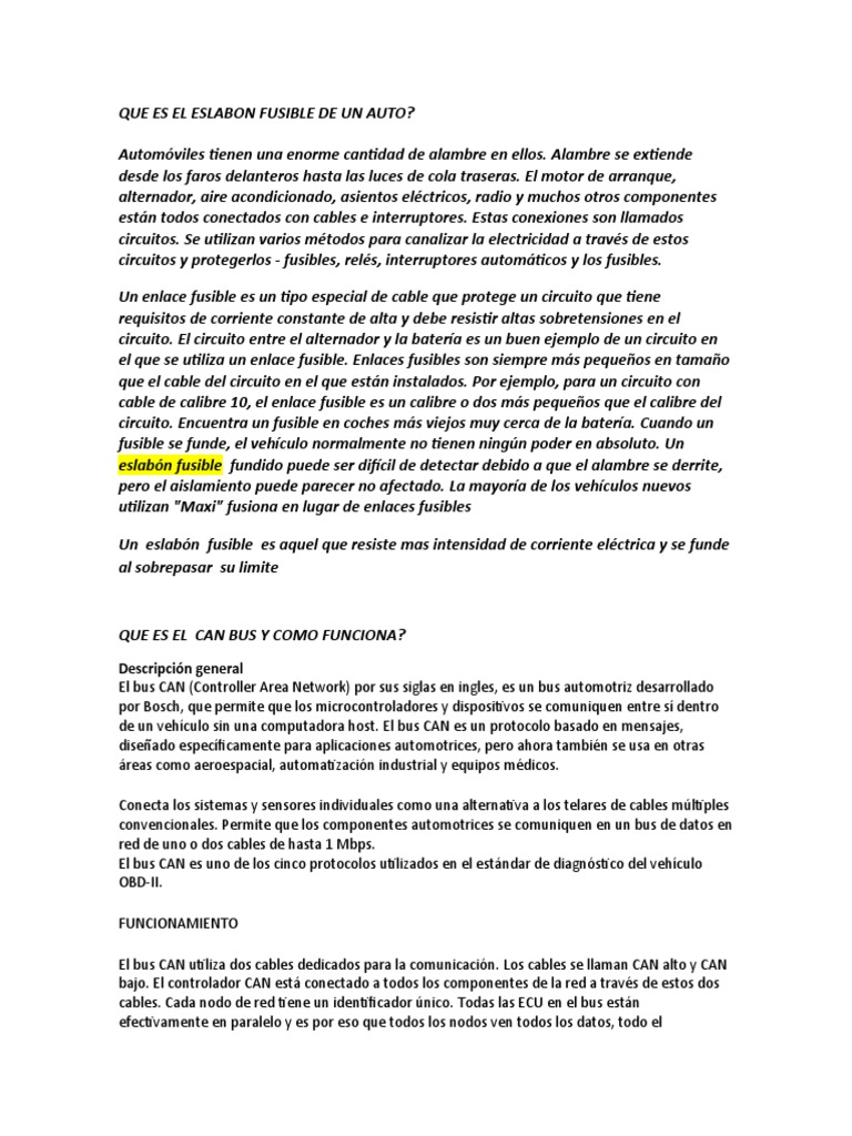 Que Es El Eslabon Fusible de Un Auto | PDF | Fusible (Eléctrico ...