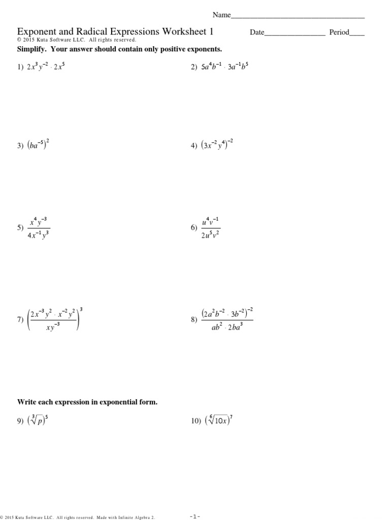 Exponents and Radicals - Worksheet1 | Download Free PDF ...