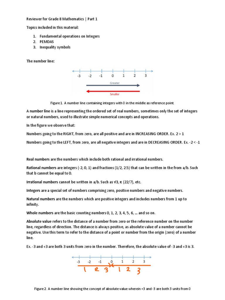 Grade 8 Mathematics - Reviewer - Activity 1 | PDF | Numbers | Inequality (Mathematics)