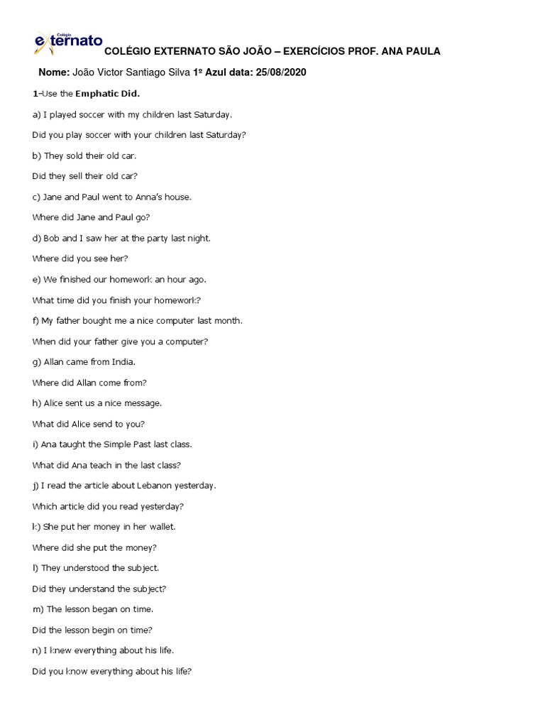 Emphatic Do - Exercises | PDF