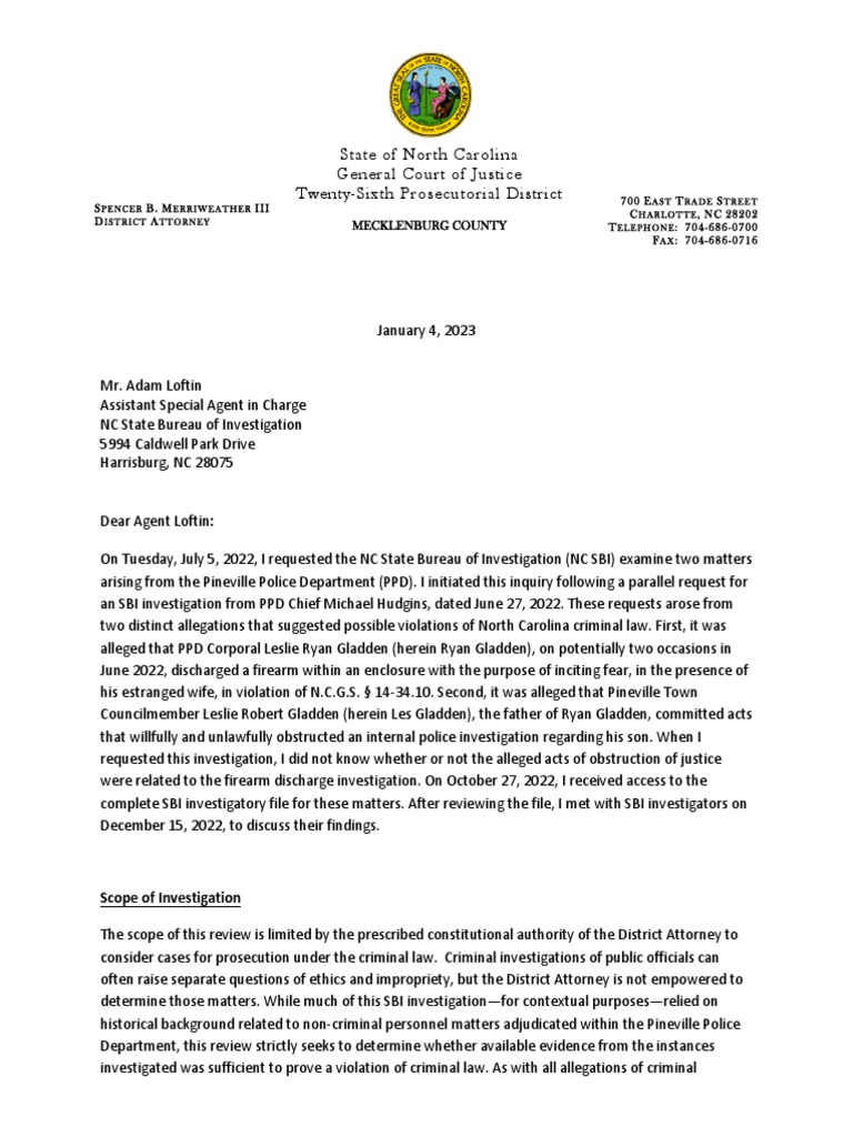 Letter From Mecklenburg County DA's Office To NCSBI | Download Free PDF ...