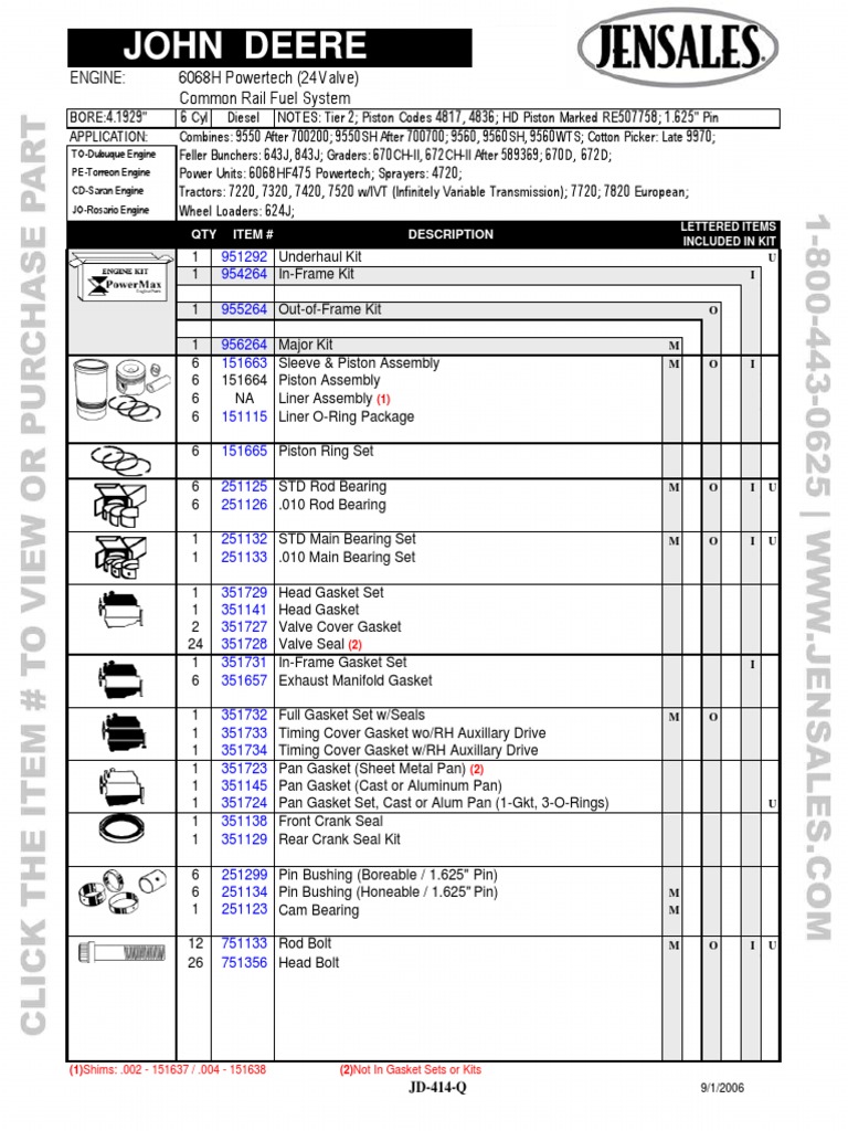 John Deere: Engine: 6068H Powertech (24 Valve) Common Rail Fuel System ...