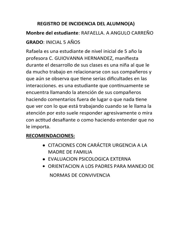 Registro de Incidencia | PDF