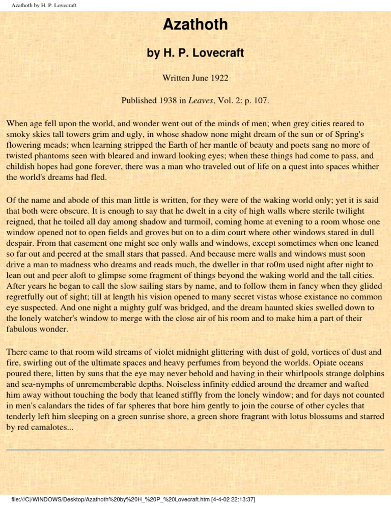 H. P. Lovecraft - Azathoth | PDF