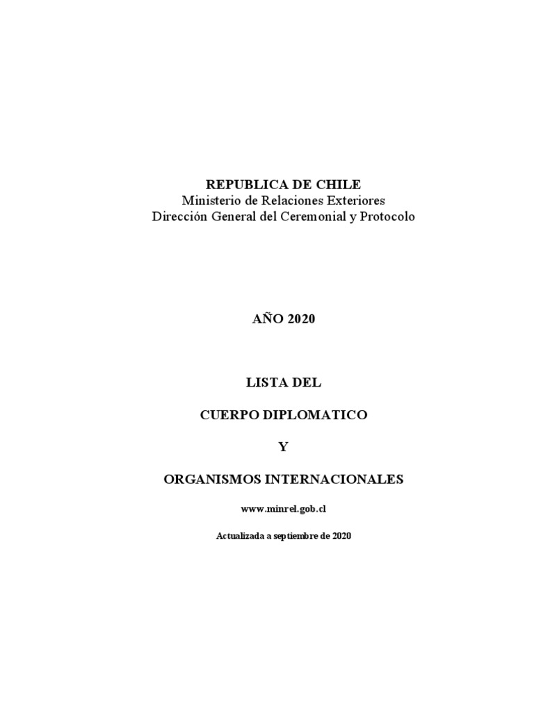 Guía Diplomática Septiembre 2020 MINREL CHILE PDF | PDF | Chile | Embajador