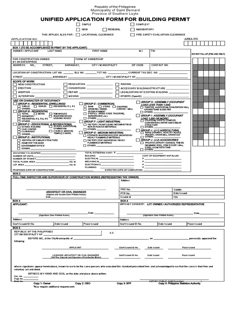 Unified Building Permit Application Form | PDF | Notary Public | Fire ...