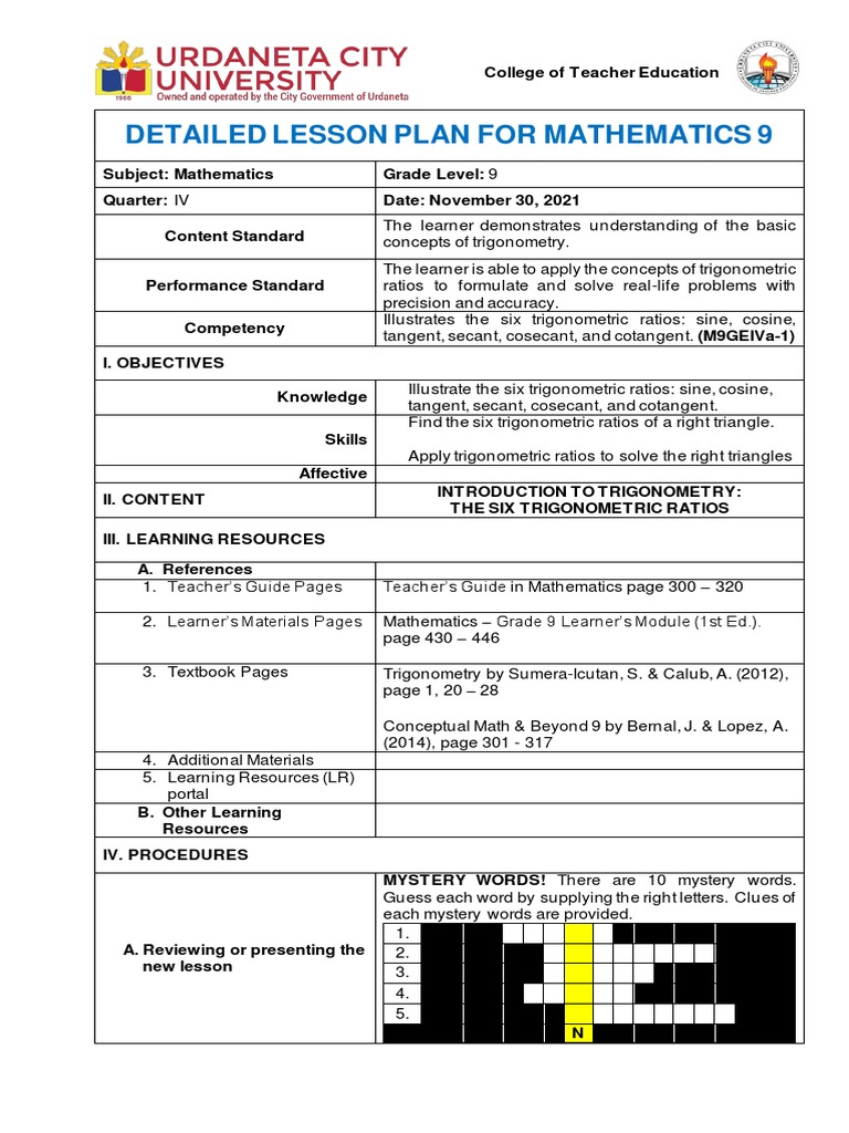 Trigonometry Ratios Lesson Pdf Trigonometric Functions Trigonometry