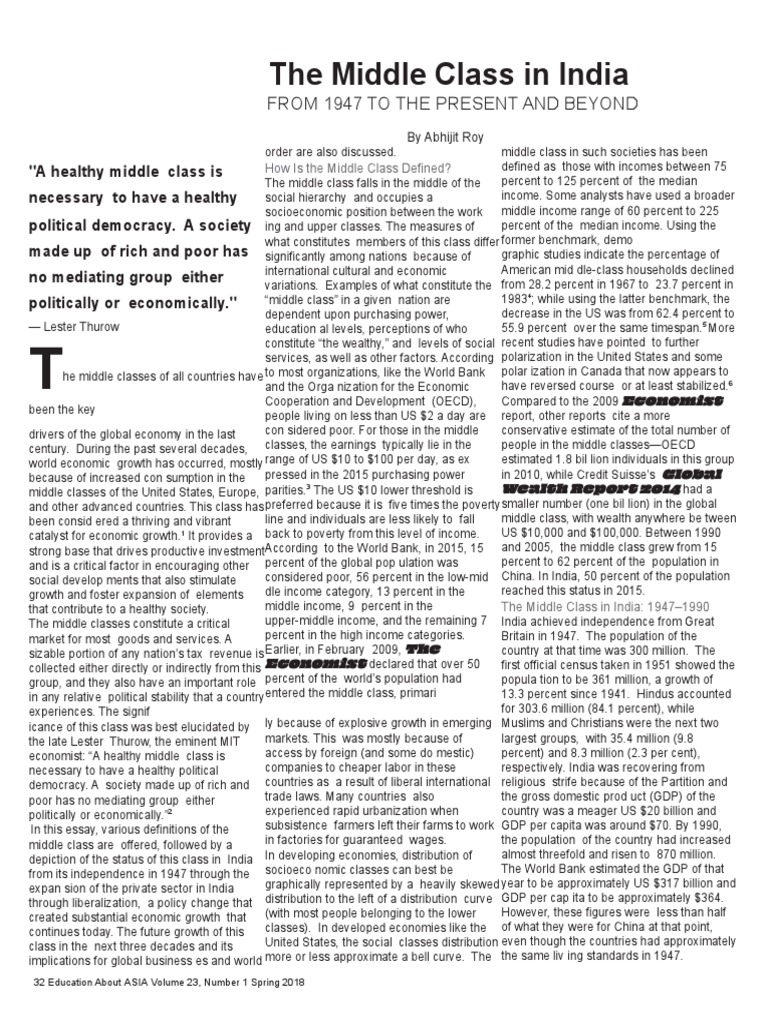 The Middle Class in India From 1947 To The Present and Beyond | PDF ...