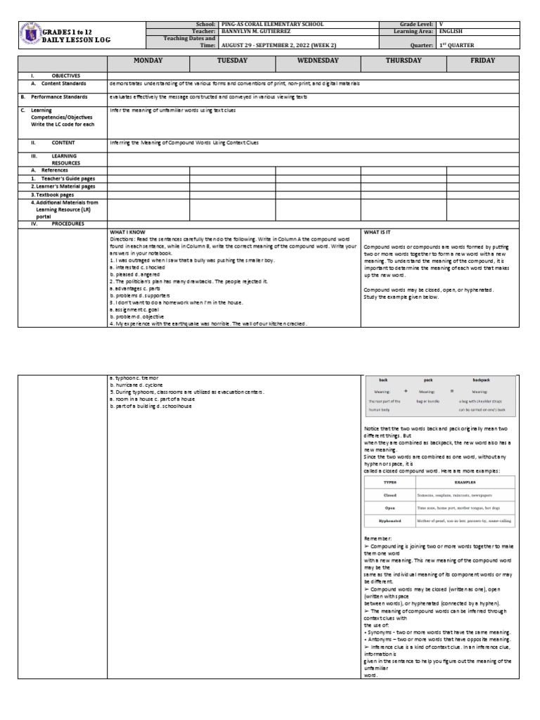 DLL - English 5 - Q1 - W2 | PDF | Cognitive Science | Cognition