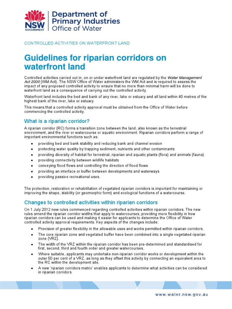 Activities Waterfront 2012 Guidelines For Riparian Corridors On