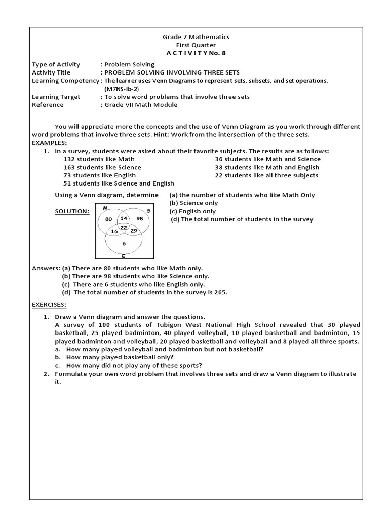 Activity No. 8 Problems Involving Three Sets | PDF