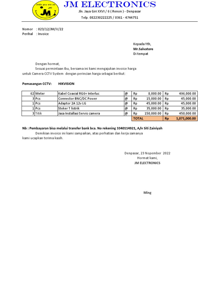 Contoh Invoice/RAB CCTV | PDF