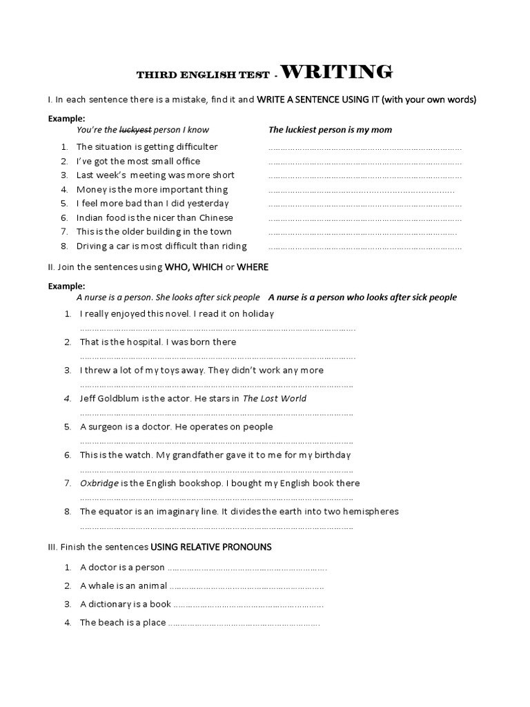 English Writing Test: Grammar Exercises | PDF | Verb | Syntax