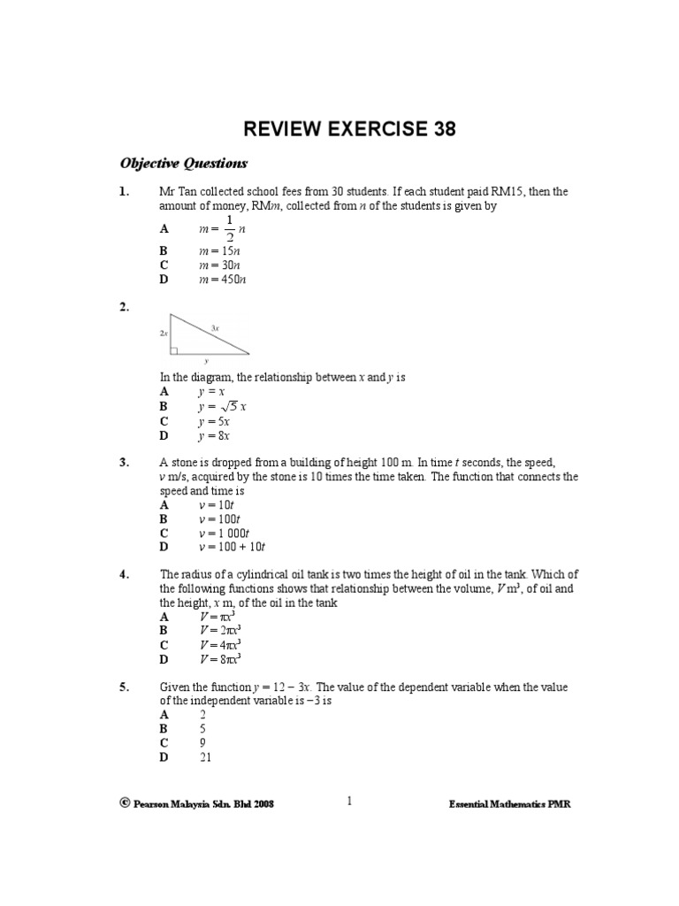Review Exercise 38 Objective) | PDF | Variable (Mathematics ...