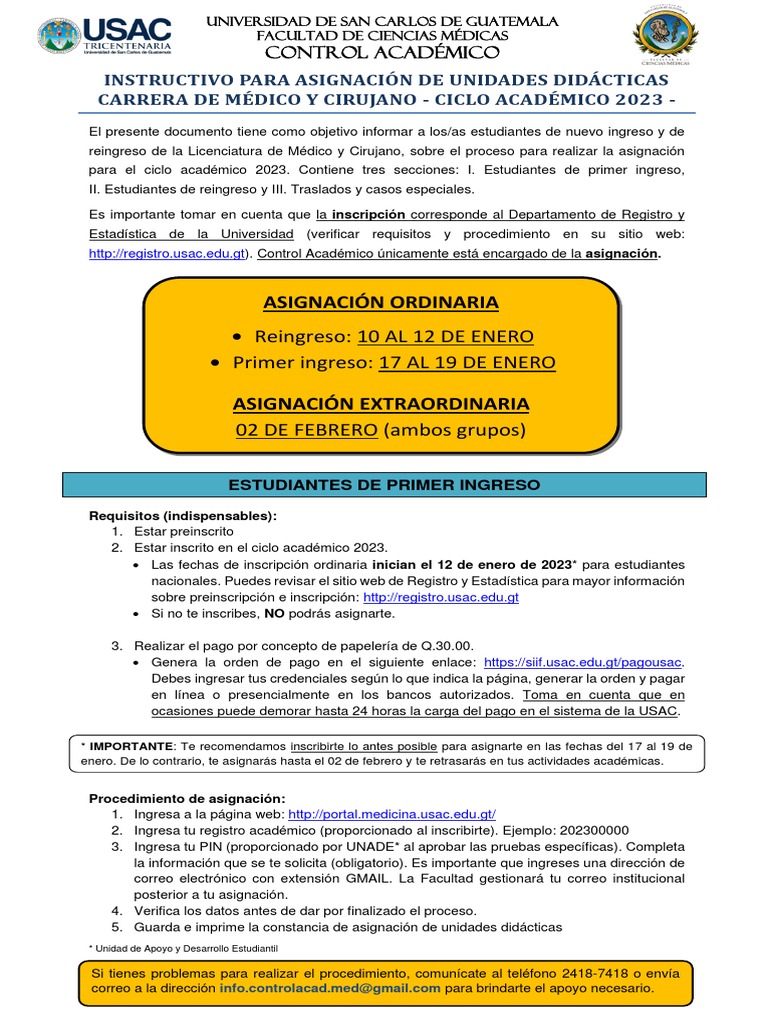 Instructivo para Asignación UDs 2023 - Control Académico | PDF