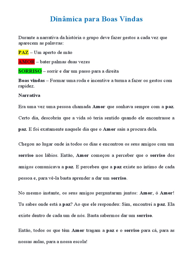 Dinâmica para Boas Vindas | PDF
