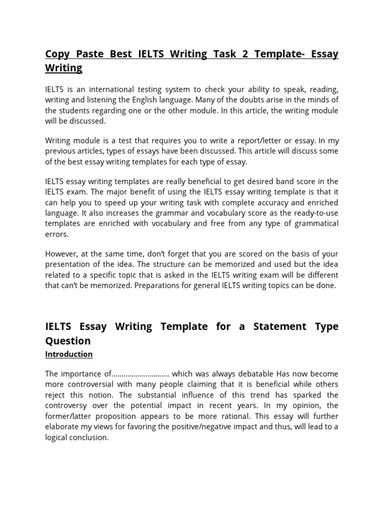 Writing Task 2 Template | PDF | Essays | International English Language ...