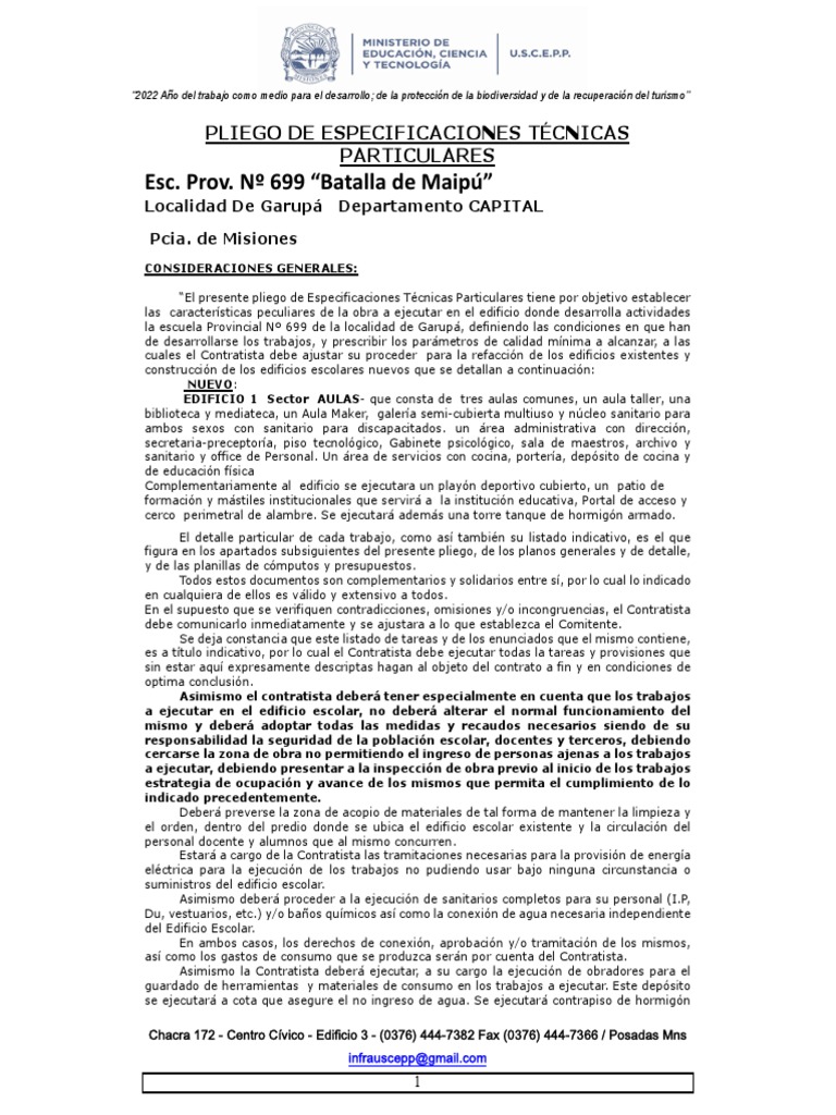 Pliego Especif Tecnicas 699 | PDF | Hormigón | Diseño arquitectonico