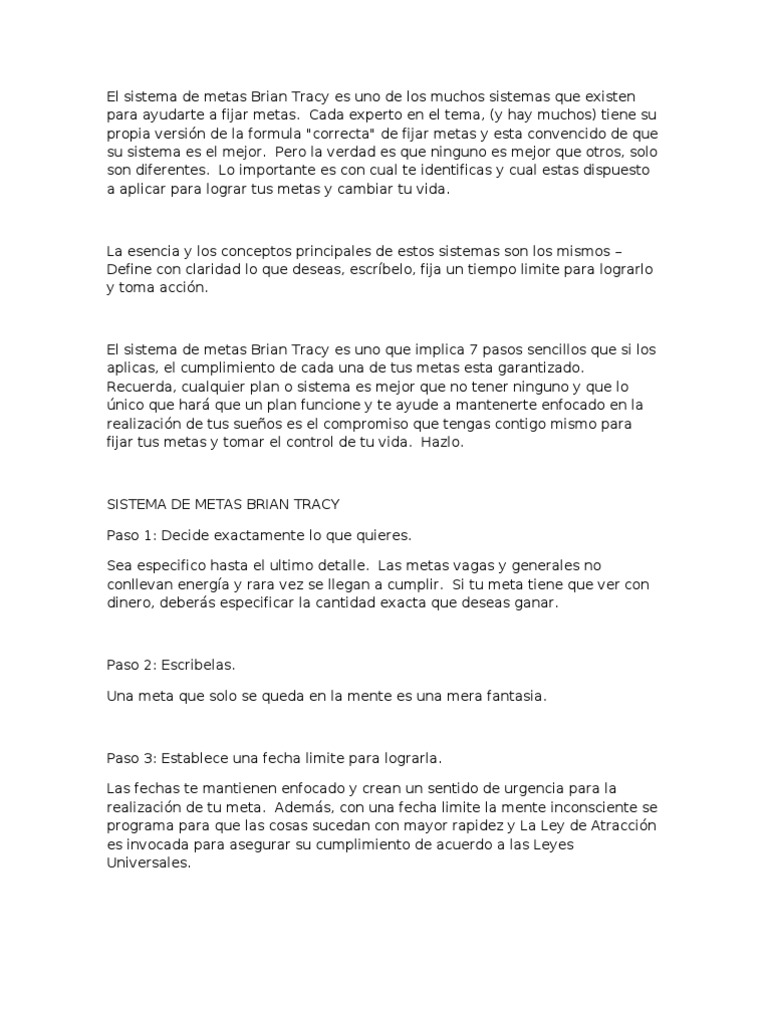 El Sistema de Metas Brian Tracy Fijar Metas | PDF | Esencia | Mente