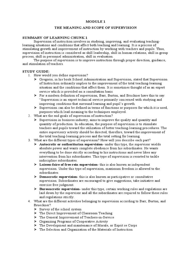 Module Review Supervision of Instruction | PDF | Teachers | Teaching Method