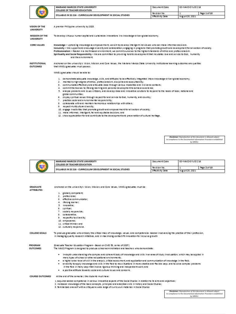Curriculum Devt Syllabus - GS Revised | PDF | Curriculum | Teaching Method