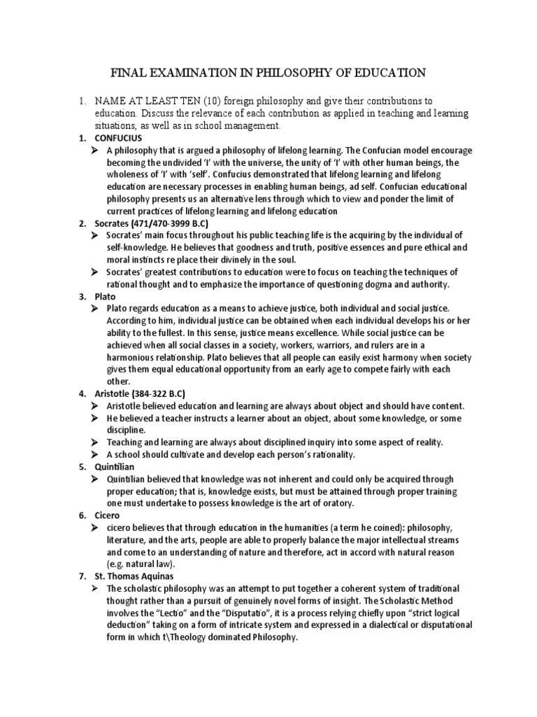 Final Examination in Philosophy of Education | Download Free PDF ...