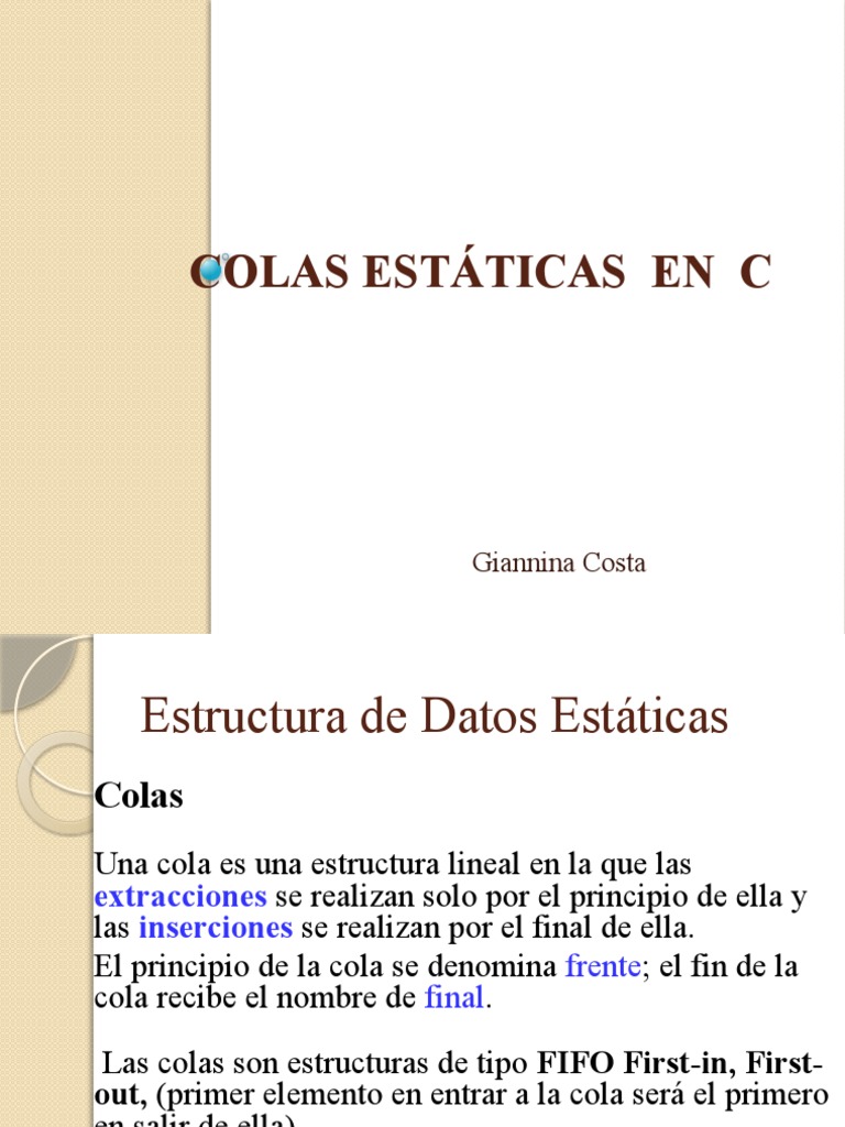Colas Estáticas | PDF | Cola (tipo de datos abstractos) | Estructura de ...