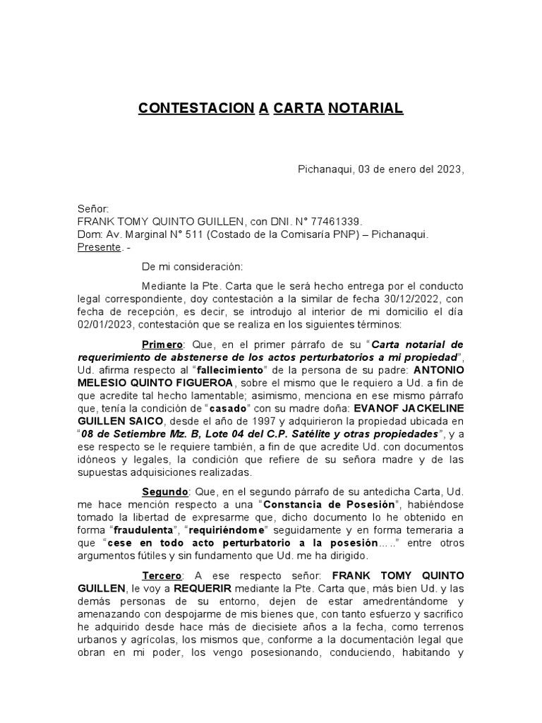 Contestación a Carta Notarial | PDF | Gobierno | Ciencias Políticas