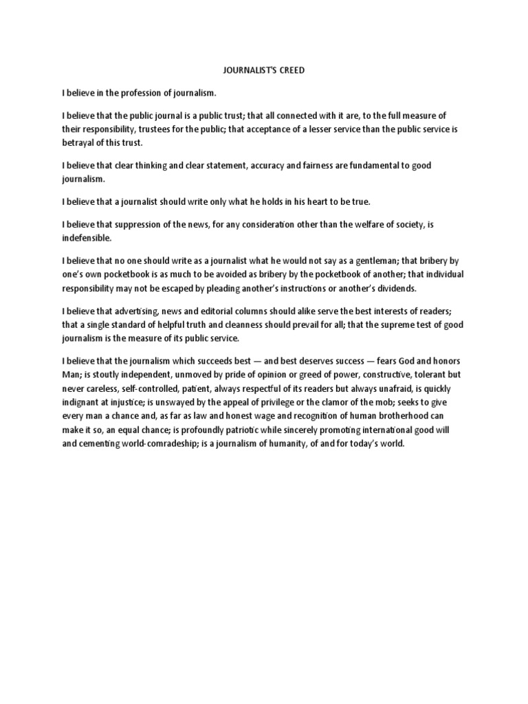 JOURNALIST Creed | PDF