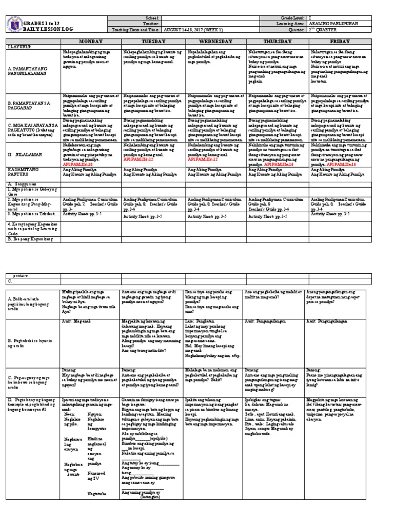 DLL Grade 1 Ap Q2 Week 1 | PDF