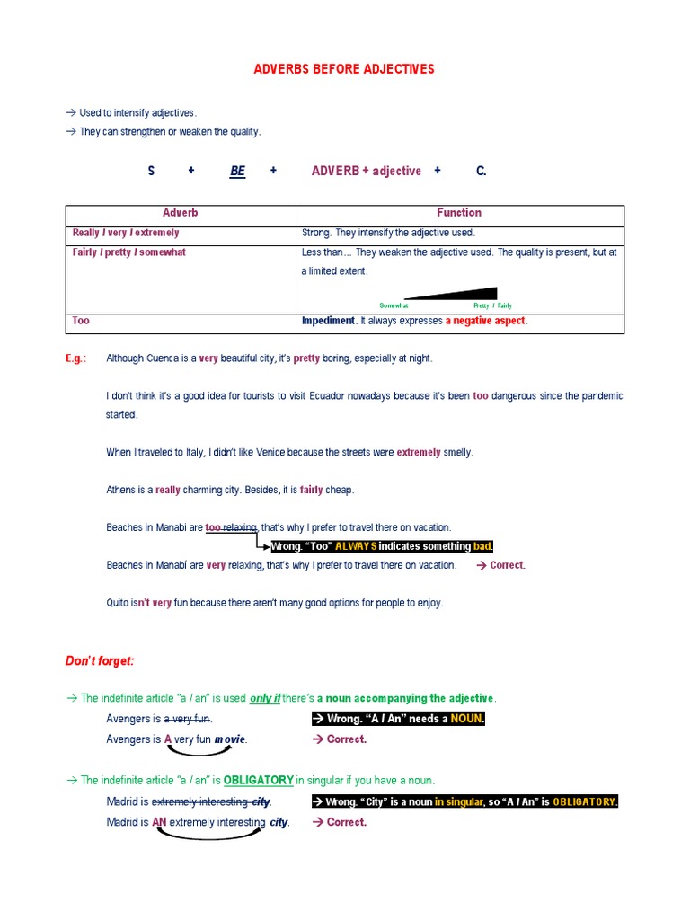 Adverbs Before Adjectives | PDF | Adjective | Grammatical Number