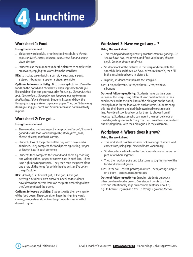 SM2ed Teacher's Resources Worksheet E L1 U4 | PDF | Vocabulary | Linguistics