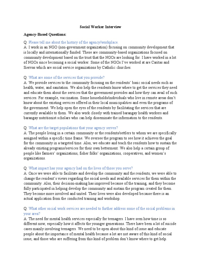 Social Worker Interview | PDF | Community | Non Governmental Organization