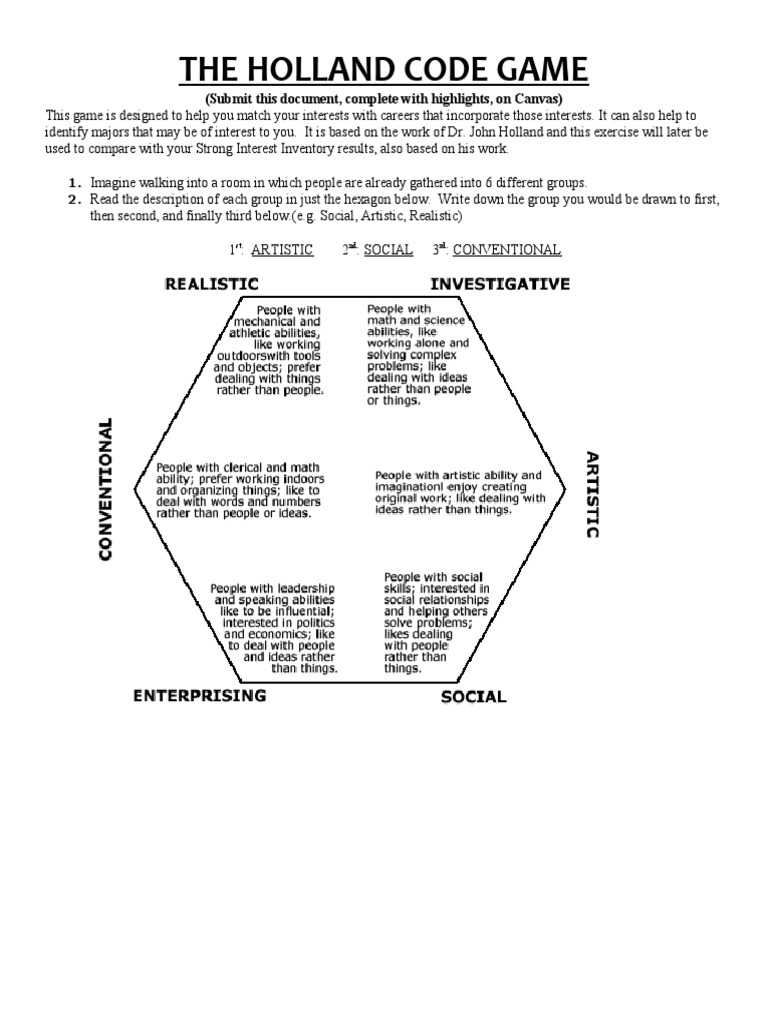 The Holland Code Game | PDF | Intellectual Disability | Engineering