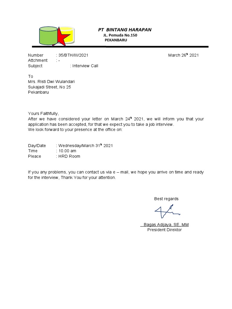 Surat Interview PT BINTANG HARAPAN | PDF