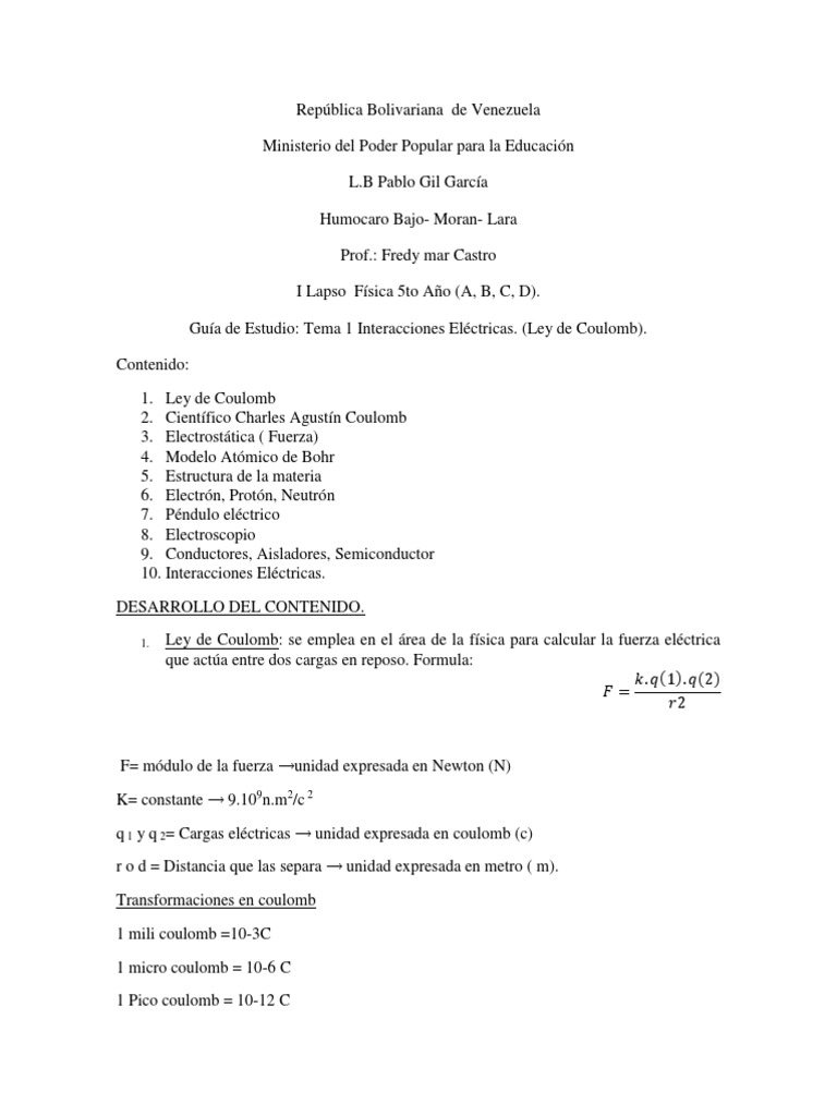 Guia De Física 5to Prof Fredymar Castro 5to A B C D 2020 2021 Pdf