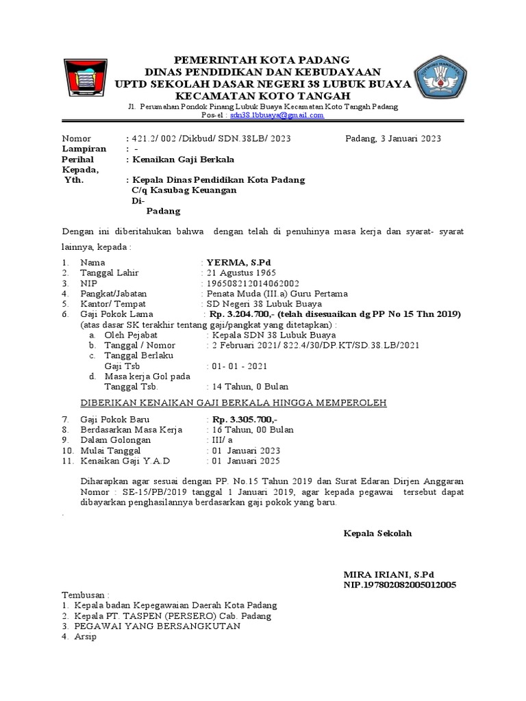 Kenaikan Gaji Berkala Guru SDN 38 Padang | PDF