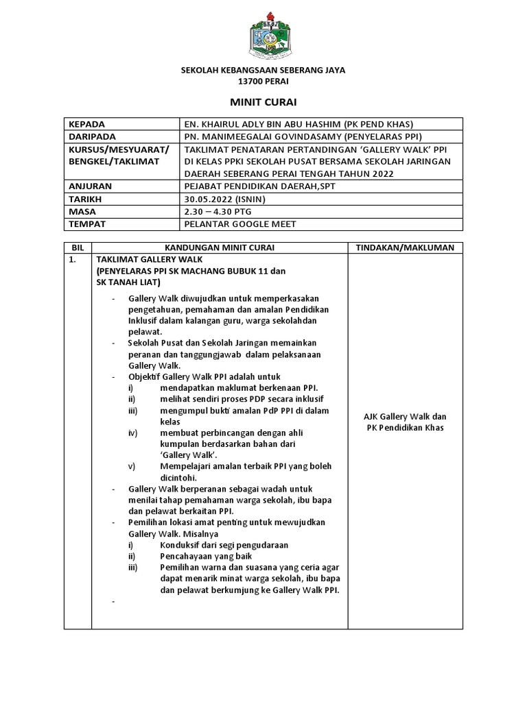 Minit Curai Taklimat Gallery Walk | PDF