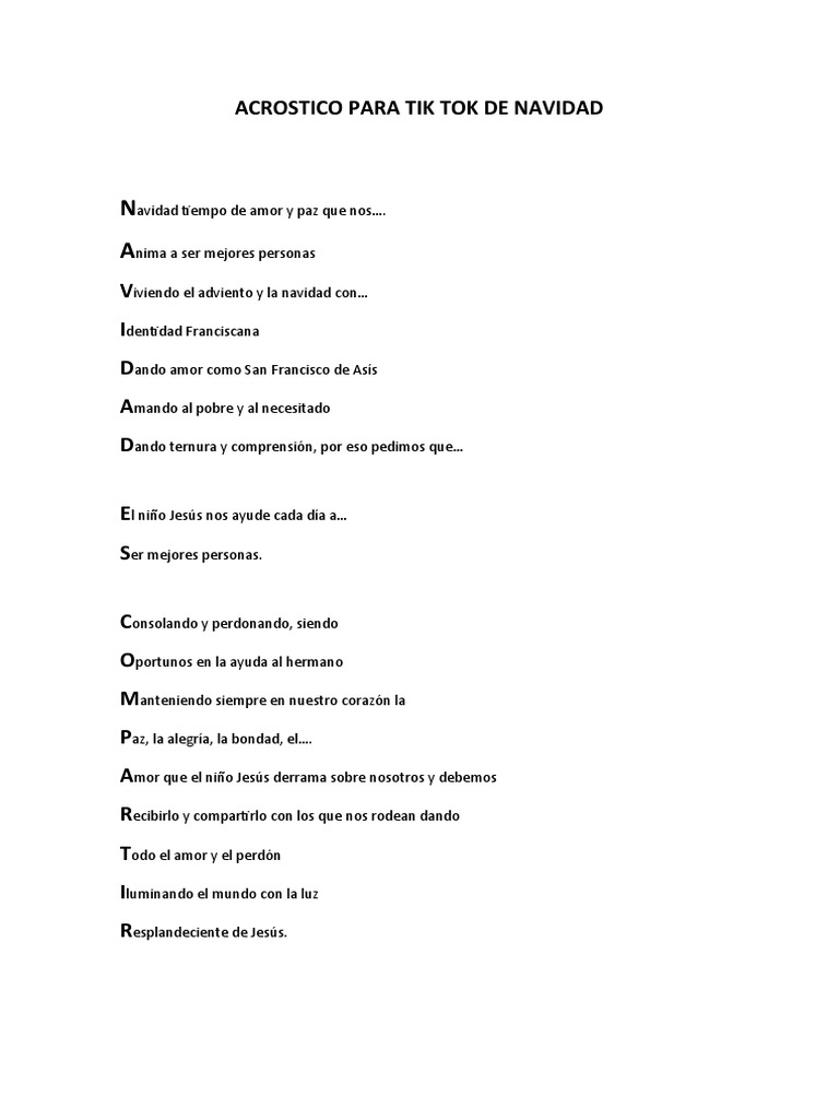 Acrostico para Tik Tok de Navidad | PDF | Religión y espiritualidad