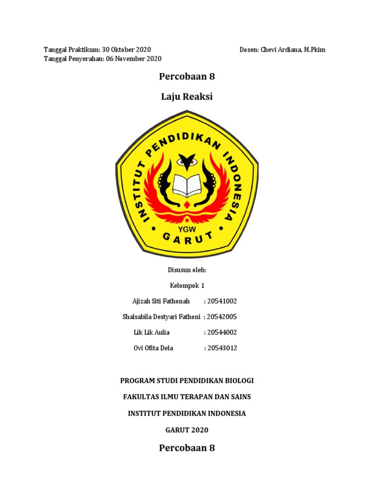Kelompok1 LaporanPraktikumLajuReaksiPercobaan8 | PDF