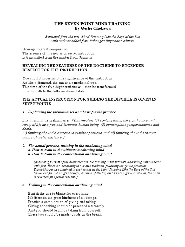 The Seven Point Mind Training | PDF | Meditation | Mind