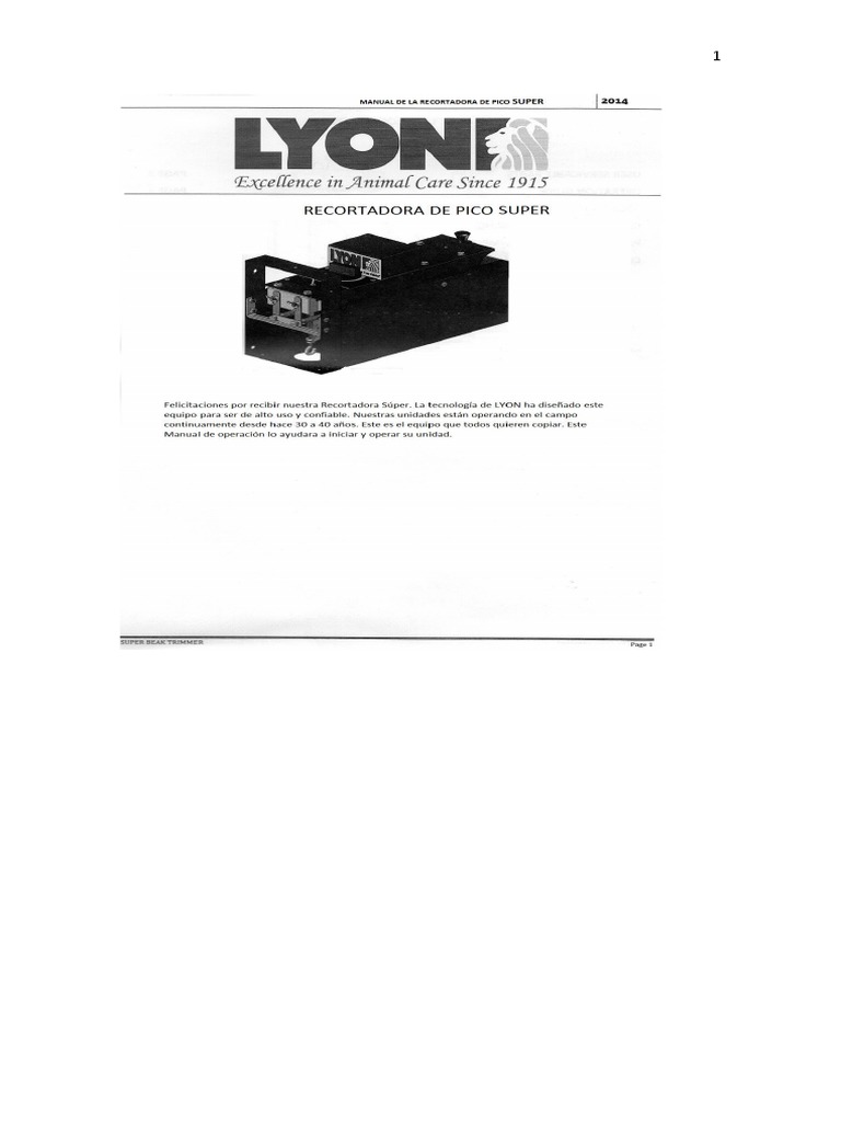 Manual de Operacion Del Super Despicador Lyon | PDF | Tornillo | Transformador